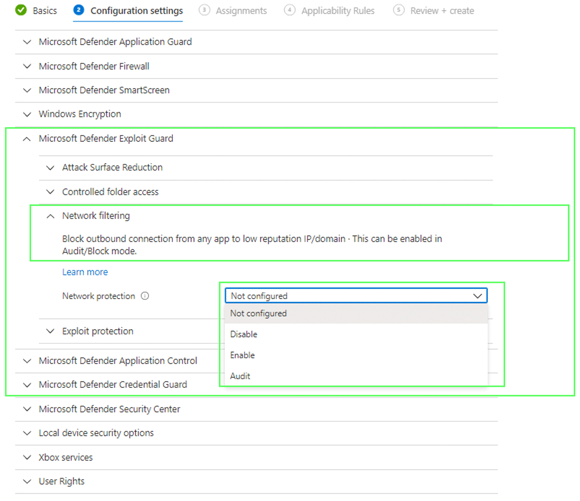 Habilitar protección de Red desde Intune - ICM